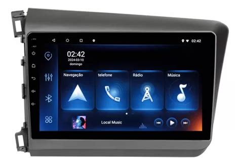 Central Multimídia Honda Civic G9 12 14 Android 14 Grafite Moldura Cor Cinza 2012 2013 2014