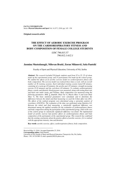 Pdf The Effect Of Aerobic Exercise Program On The Cardiorespiratory