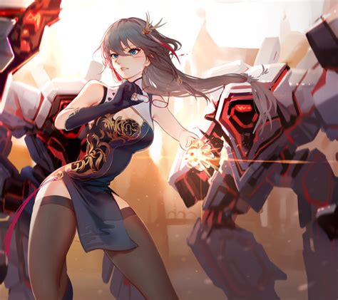 Download Wallpaper Light Girl Magic Robot Anime Blue Eyes