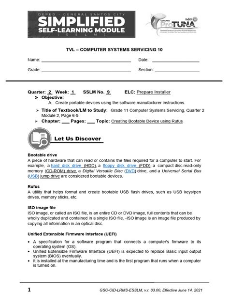 Sptve Css10 Sslm Q2 Week 9 Pdf Usb Flash Drive Booting