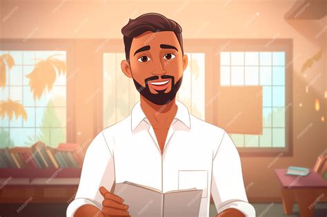 Premium Ai Image Cartoon Male Teacher On Classroom Background Ai