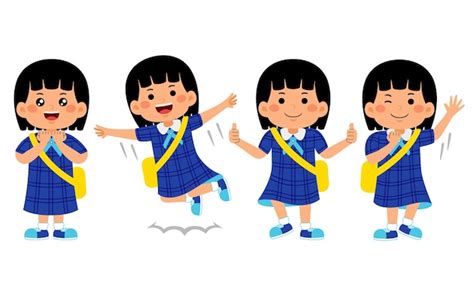 교복 벡터 일러스트와 함께 여자 학생 프리미엄 벡터