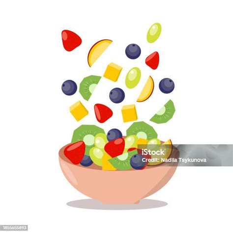 그릇에 과일 세트 키위 복숭아 딸기 포도 블루 베리 천도 복숭아 망고 유기농 건강 식품 과일 샐러드에 대한 스톡 벡터 아트 및 기타 이미지 Istock