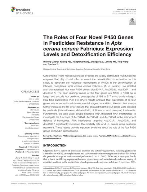 Pdf The Roles Of Four Novel P450 Genes In Pesticides Resistance In