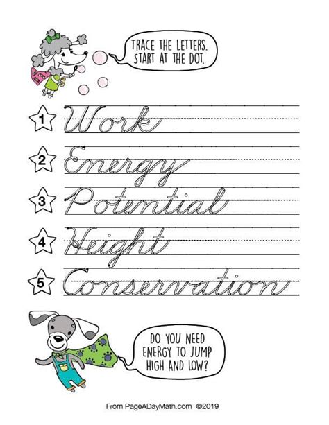100 Fun Physics Words Cursive Handwriting Book Page A Day Math