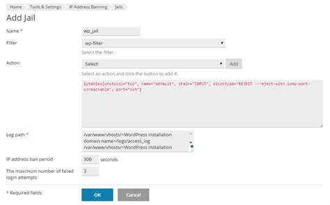 Gestión de jails de Fail Ban Plesk Onyx documentation