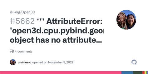 Attributeerror Open3dcpupybindgeometrytrianglemesh Object Has No