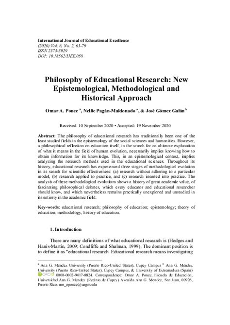 Pdf Philosophy Of Educational Research New Epistemological Methodological And Historical