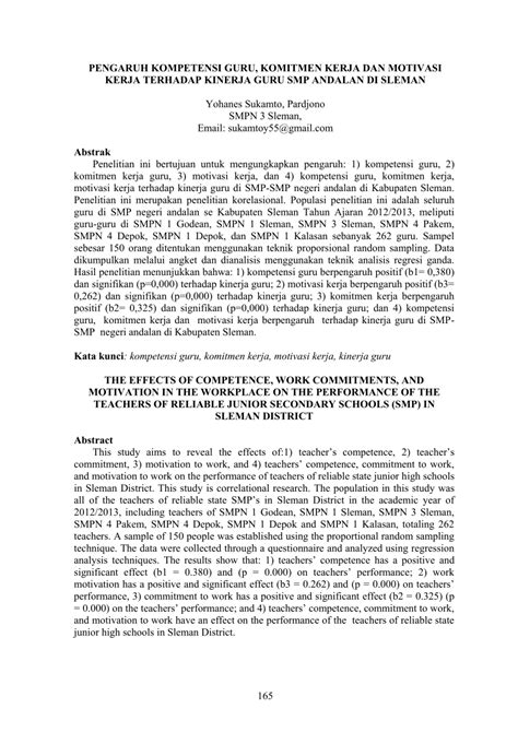 PDF Pengaruh Kompetensi Guru Komitmen Kerja Dan Motivasi Kerja Terhadap Kinerja Guru SMP