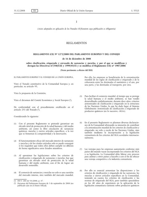Reglamento Clp 1272 2008 Pdf Seguridad Alimenticia