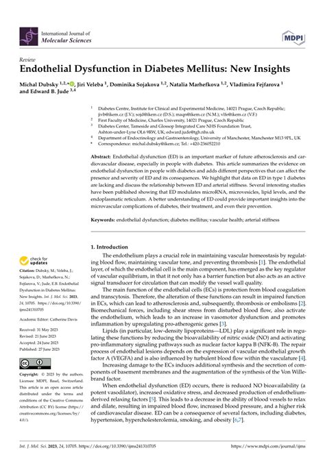 Pdf Endothelial Dysfunction In Diabetes Mellitus New Insights