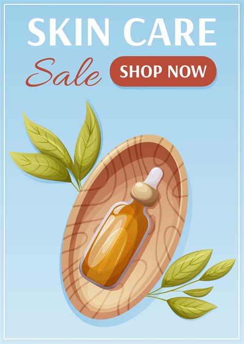 Skin Care Sale Poster Oil Serum In A Wooden Bowl Surrounded By Green