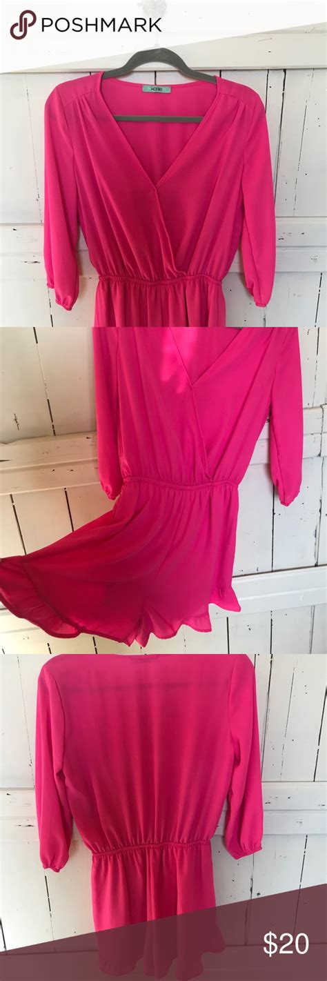 Neon Pink Flowy Romper With Ruffles
