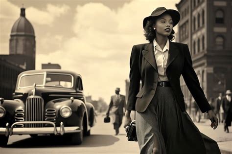 Premium Photo Black Woman Walking For City Detroit In 1950 Monochromatic