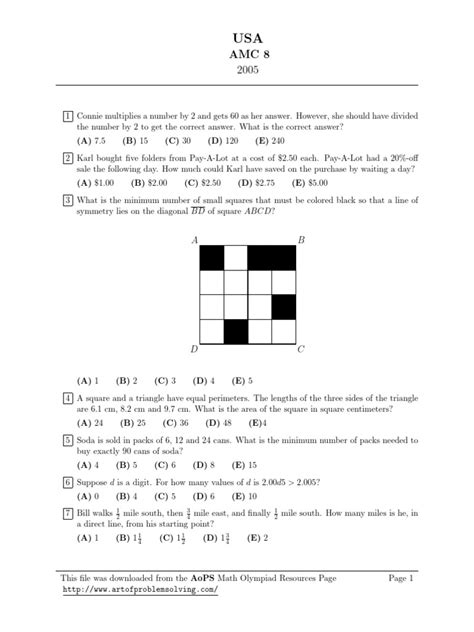Usa Amc 8 2005 42 Pdf Elementary Geometry Mathematics