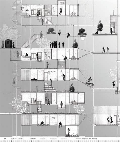 An Architectural Drawing Shows People Standing In The Middle Of A Building With Multiple Floors