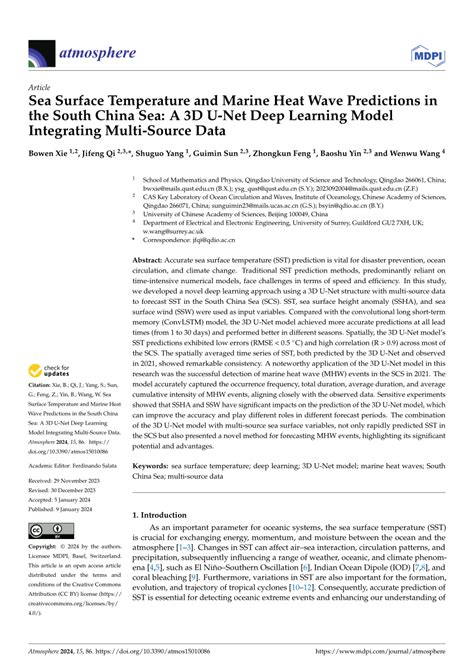 Pdf Sea Surface Temperature And Marine Heat Wave Predictions In The South China Sea A 3d U
