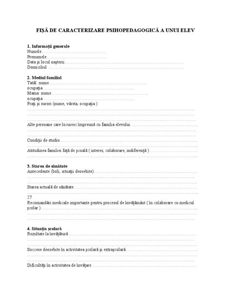Fisa De Caracterizare Psihopedagogica A Unui Elev Pdf
