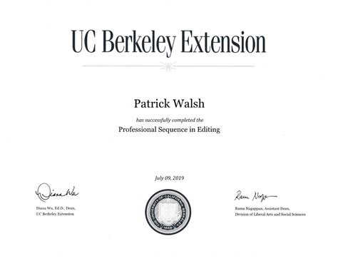 Patrick Walsh On Linkedin Uc Berkeley Professional Sequence In Editing
