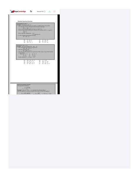 Quadratic Equations Questions Pdf Caie Papacambridge Pdf Factorization Quadratic