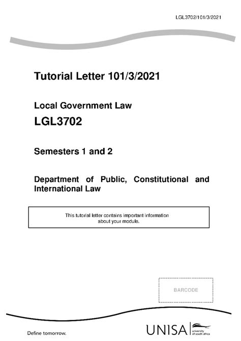 101 2021 3 B Lgl3702 101 3 2021 Tutorial Letter 101 3 2021 Local Government Law Lgl