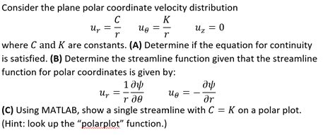 Solved Consider The Plane Polar Coordinate Velocity Chegg