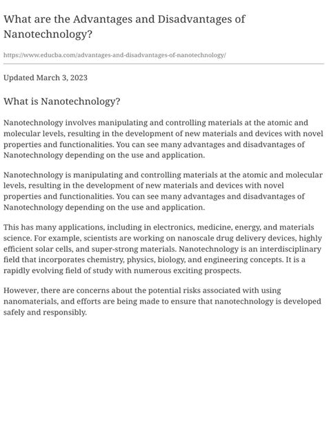 What Are The Advantages And Disadvantages Of Nanotechnology Pdf Nanotechnology Materials