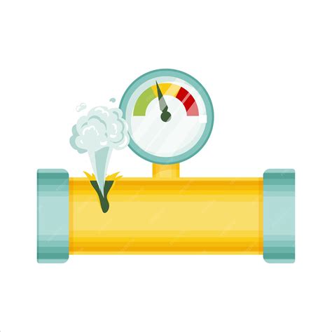 파이프라인의 증기 누출 또는 납 가스 파열로 파손된 파이프 물 공급이 끊어진 파이프에 떨어지는 수도꼭지 문제 흰색 배경에 격리된 바람 그림 프리미엄 벡터