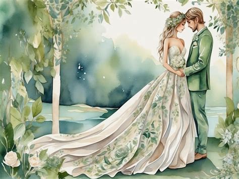 Premium Photo Beautiful Bride And Groom In Wedding Dress Watercolor