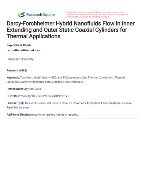 Pdf Darcy Forchheimer Hybrid Nanofluids Flow In Inner Extending And