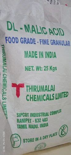 Dl Malic Acid Packaging Size 25 Kg Packaging Type Hdpe Bag Packing