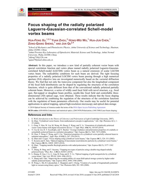 Pdf Focus Shaping Of The Radially Polarized Laguerre Gaussian Correlated Schell Model Vortex Beams
