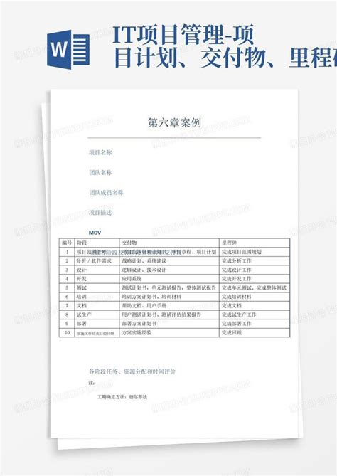 it项目管理 项目计划交付物里程碑Word模板下载 编号qppvendy 熊猫办公