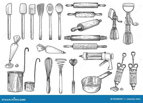 La Cocina Herramienta Utensilio Vector Dibujo Grabado Ejemplo