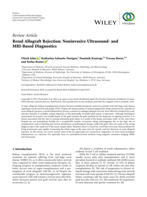Pdf Renal Allograft Rejection Noninvasive Ultrasound And Mri Based
