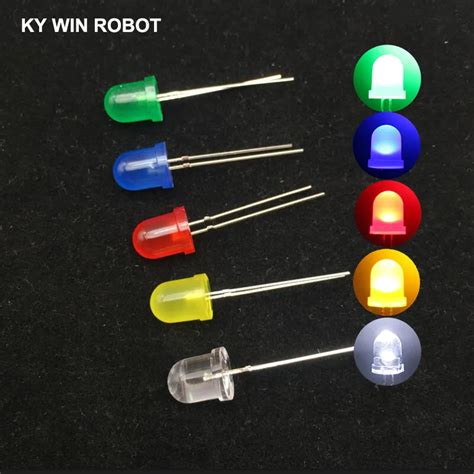 Led 확산 발광 다이오드 3v 램프 모듬 키트 세트 화이트 레드 그린 블루 옐로우 색상 8mm 20ma 20