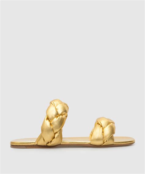 Miu Miu Золотистые кожаные шлепанцы 5xx4883lab купить в Symbol