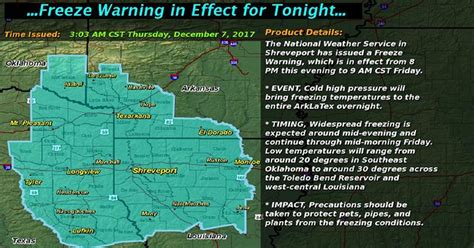 Freeze Warning Issued For Texarkana Area Tonight Texarkana Today