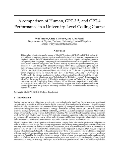 Pdf A Comparison Of Human Gpt 3 5 And Gpt 4 Performance In A University Level Coding Course