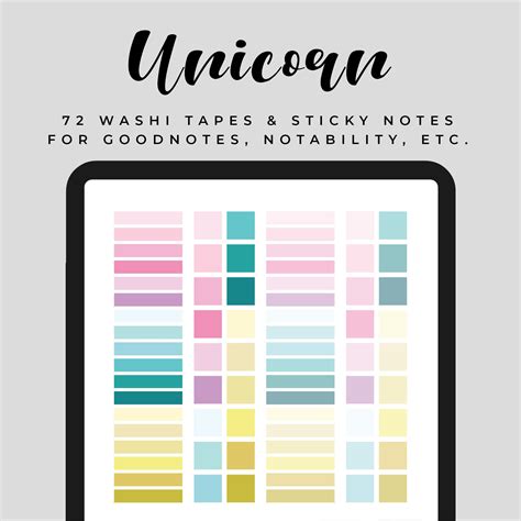 Digital Washi Tapes And Sticky Notes 72 Png Files For Goodnotes And