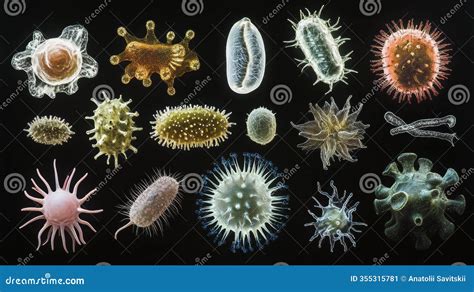 Diverse Forms Of Evolving Bacteria Showcasing Unique Shapes And Colors In A Scientific