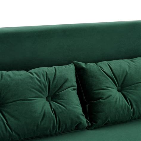 Algo 2 Seater Small Double Folding Sofa Bed With Cushion Pine Green Velvet