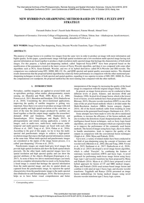 Pdf New Hybrid Pan Sharpening Method Based On Type 1 Fuzzy Dwt Strategy