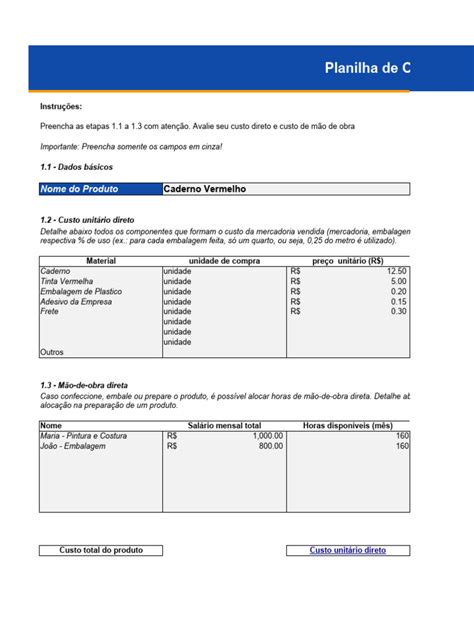 Planilha De Custos Pdf Embalagem E Rotulagem