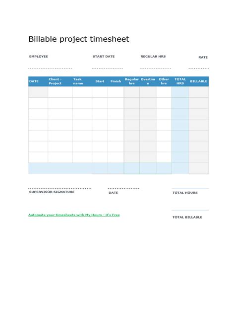Billable Project Timesheet Template My Hours Pdf