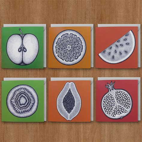 Fruit Design Greeting Cards Pack Of 6 Etsy