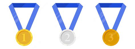 Premium Vector Gold Silver And Bronze Medals With Blue Ribbon Flat