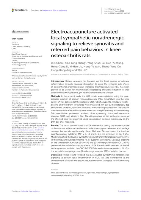 Pdf Electroacupuncture Activated Local Sympathetic Noradrenergic Signaling To Relieve