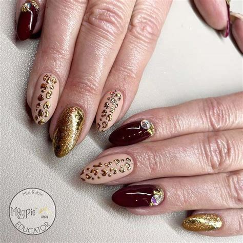 Maroon And Gold Nails
