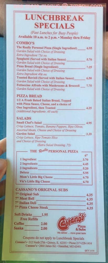 Online Menu Of Cassanos Pizza King Restaurant Quincy Illinois 62301